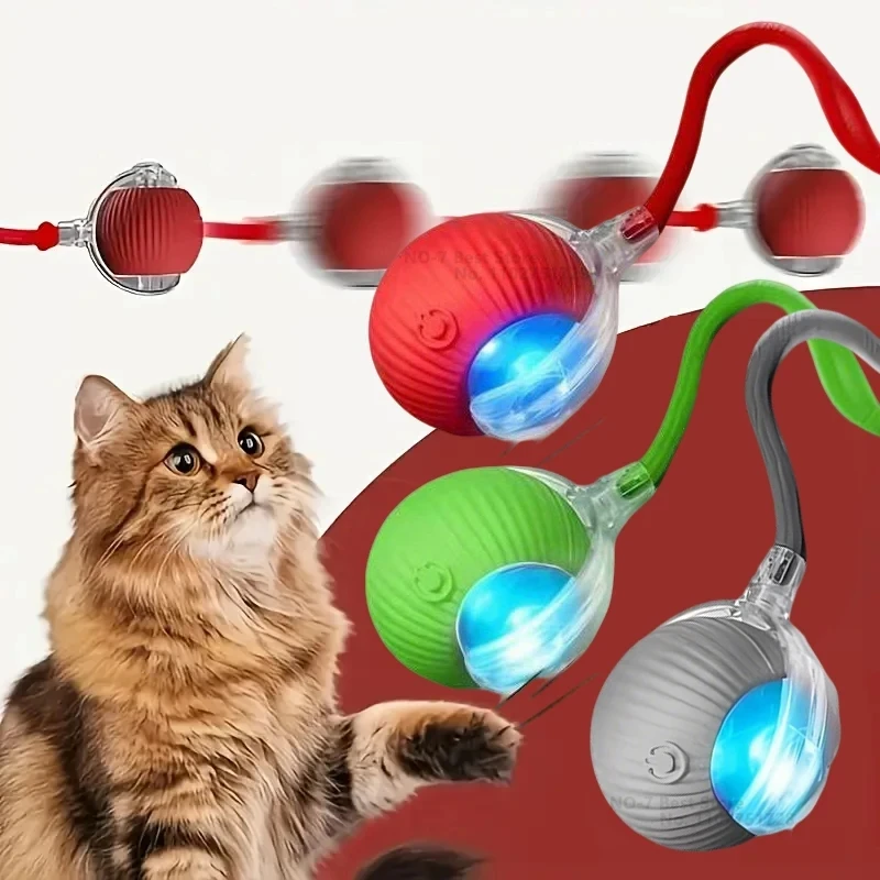 2025 Rechargeable Auto Interactive Cat Ball with Faux Tail Wireless ...