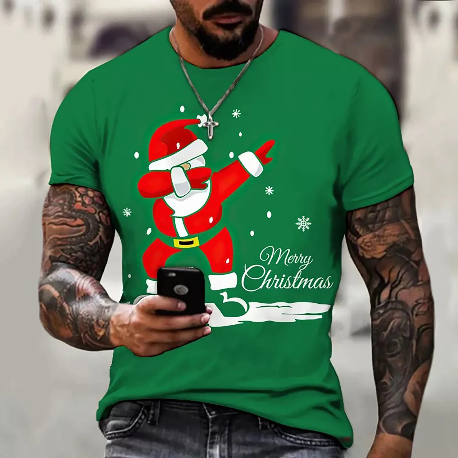 Men-s-Christmas-Print-T-shirt-Santa-Claus-Printed-Plus-Size-Holiday-T ...