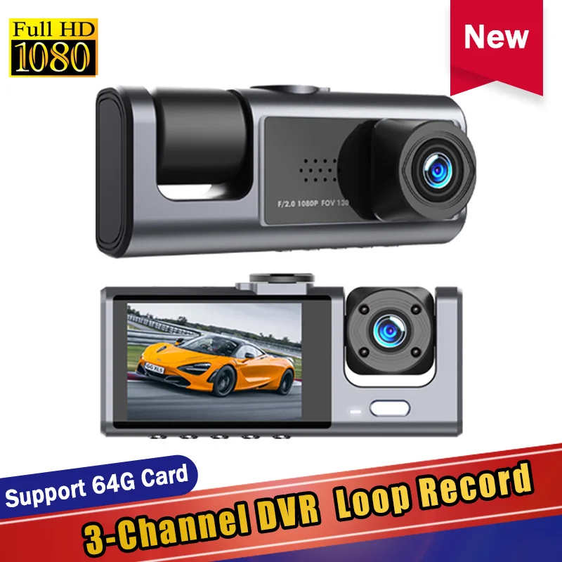3 Camera Lens Car DVR 3-Channel Dash Cam HD 1080P Dash Camera Dual Lens ...