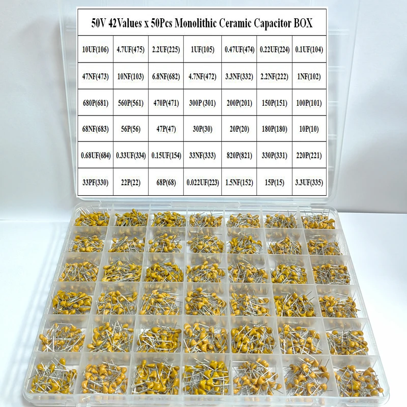 42values-50pcs-Monolithic-Ceramic-Capacitor-10pF-10uF-ceramic-capacitor ...