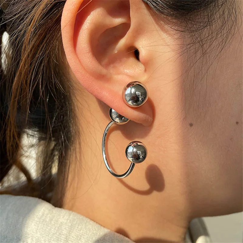 Metal Fashion Stud Earrings | Metal Ball Studs Earrings | Design Korean Earrings - Stud Earrings ...