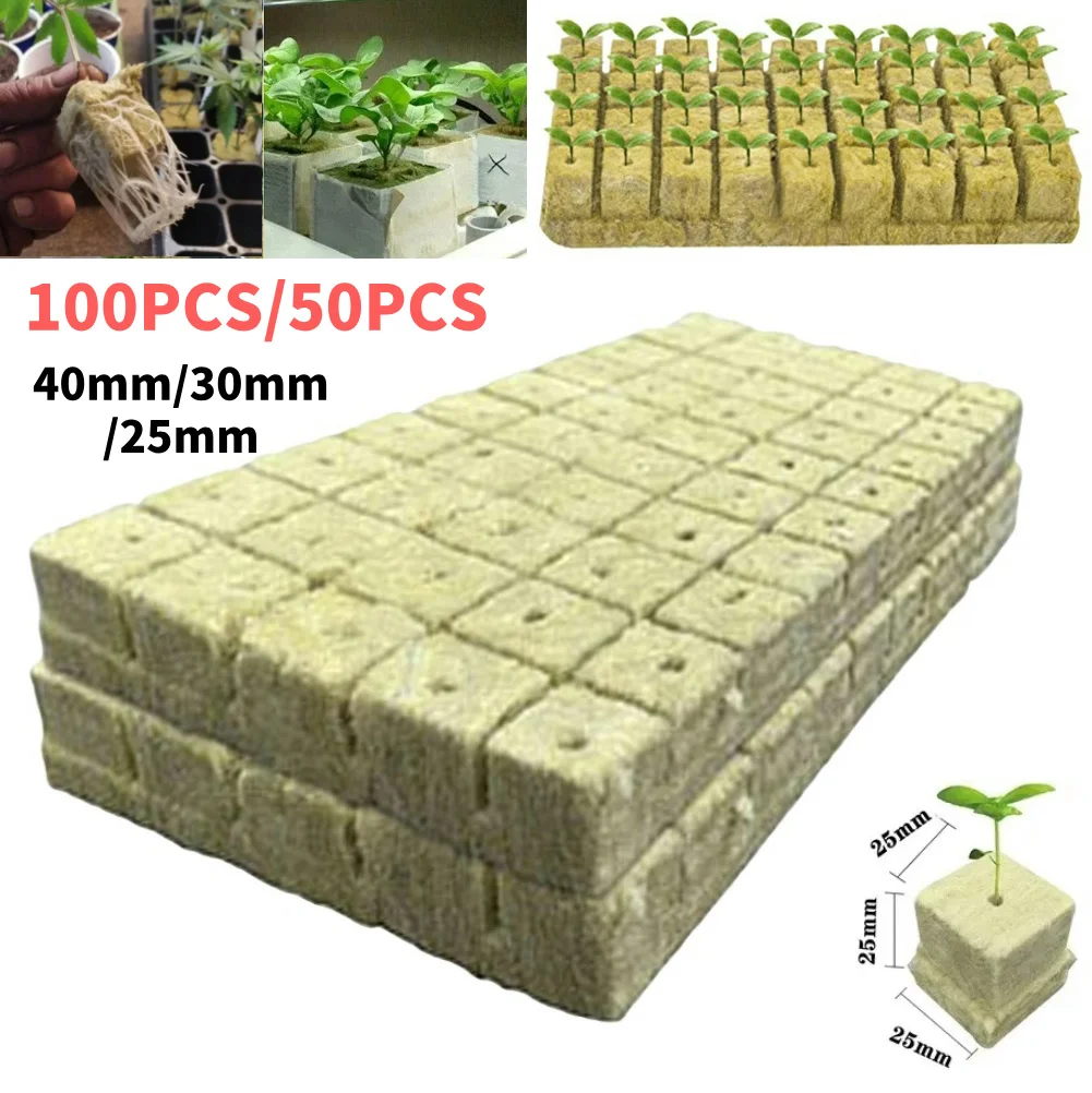 100PCS/50PCS 40mm/30mm Stonewool Hydroponic Grow Media Cubes Plant ...