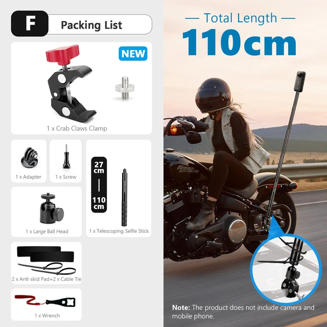 Vamson for Insta360 One X3 Motorcycle 3rd Person View Invisible Selfie ...