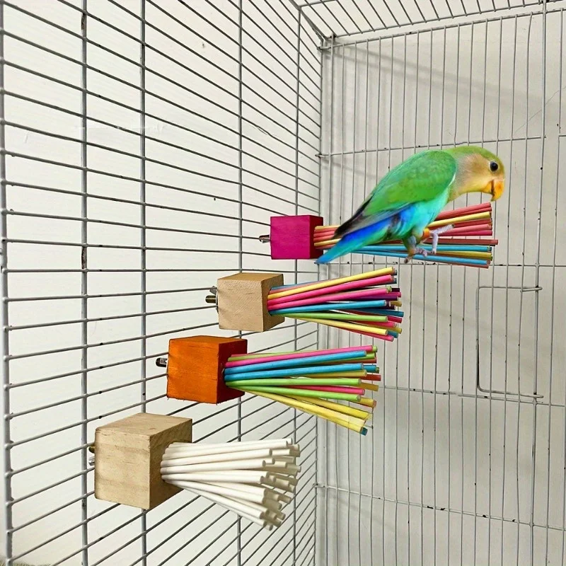 1PC Parrot Wooden Toy Rainbow Paper Stick Grinding Teeth Biting and ...