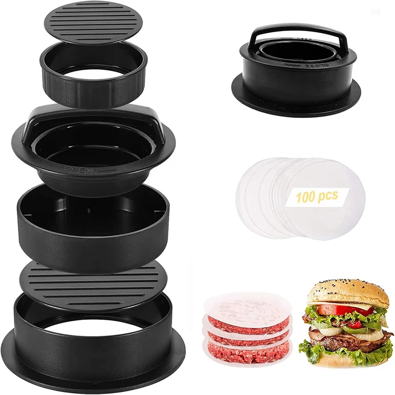 Hamburger Press Patty Maker 3in1 Burger Press wth 100 Patty Nonstick ...