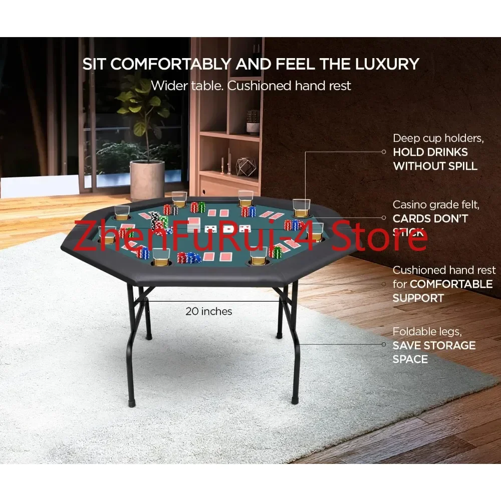 Poker Table 8 Player Portable Table with Casino Grade Felt Cushioned ...