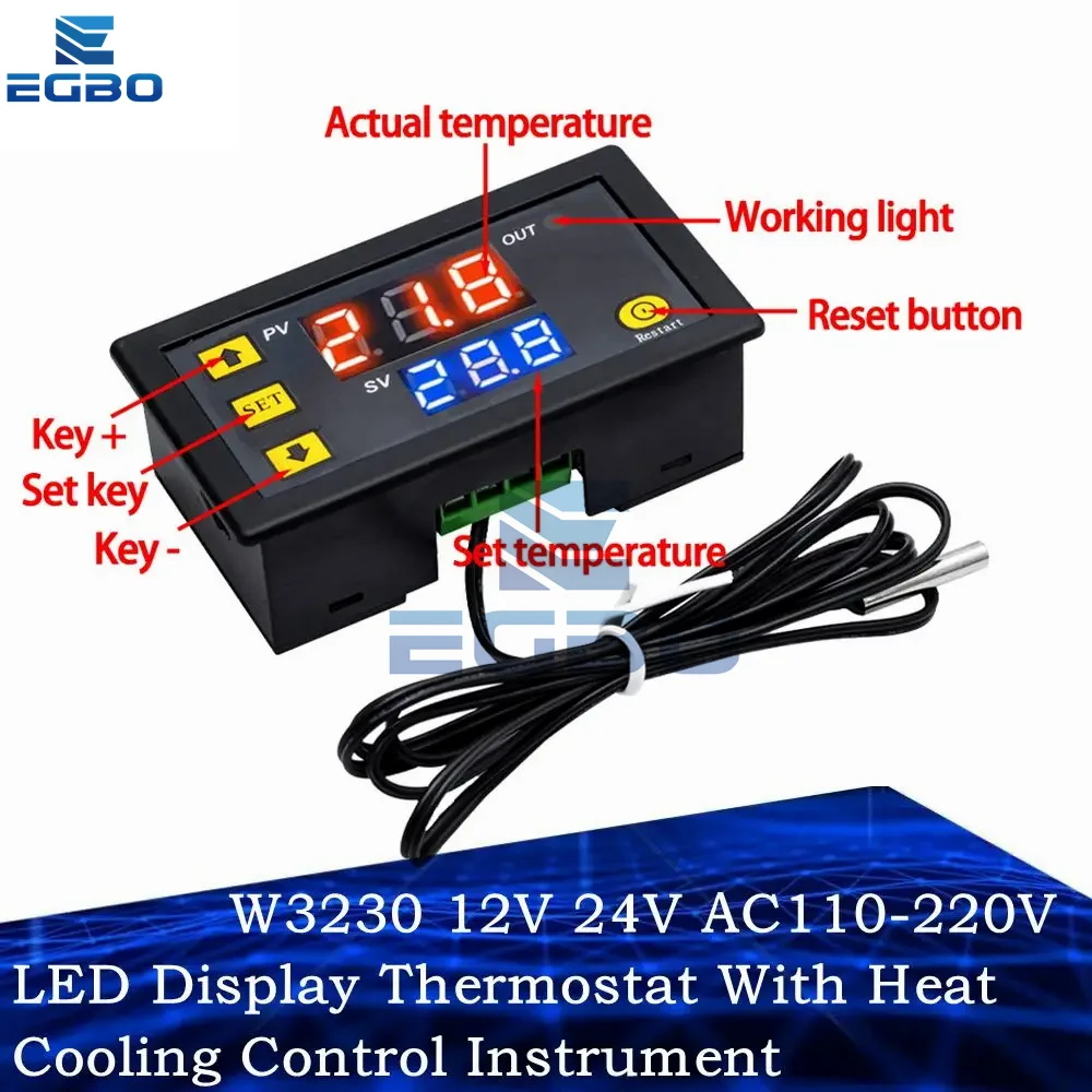 W3230-12V-24V-AC110-220V-Probe-line-20A-Digital-Temperature-Control-LED ...