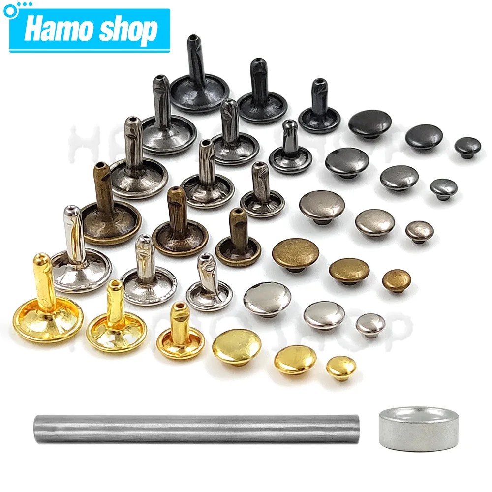 100 Sets 5-15mm Metal Double Cap Rivets Stud Round Nail Button With ...