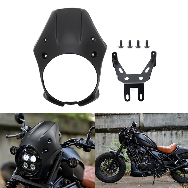 Motorcycle Matte Black Headlight Fairing Front Cowl Mask Cover Fork Windshield For Honda Rebel ...