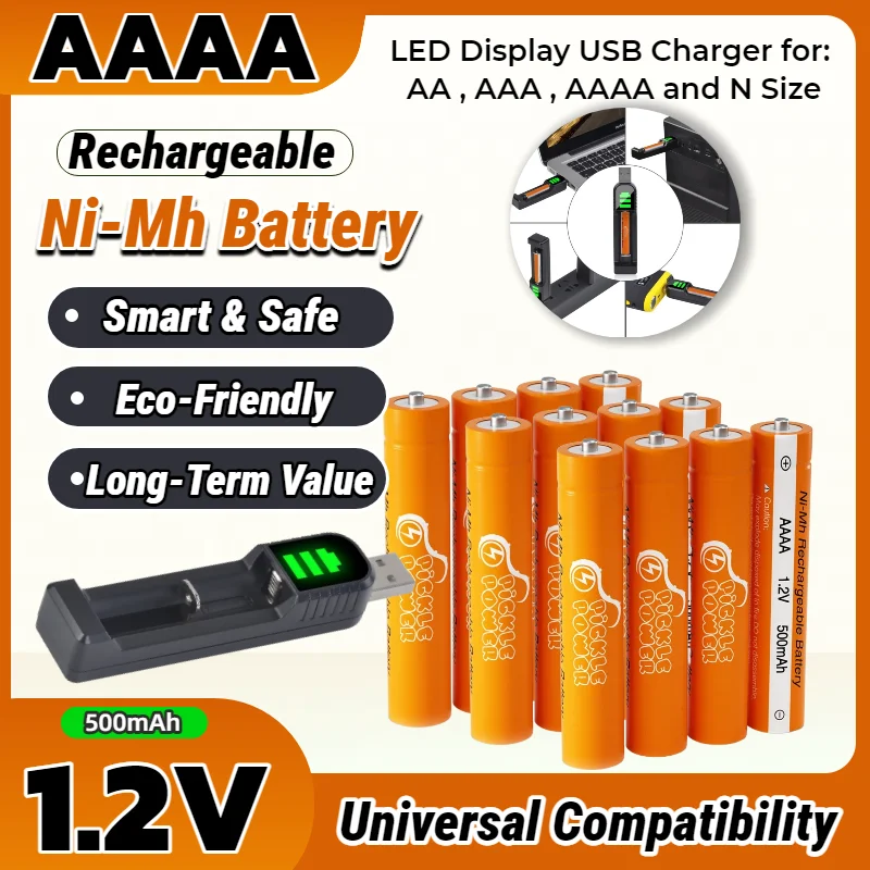 1.2V AAAA Ni-MH Rechargeable Battery with USB Charger, for Stylus Pen ...