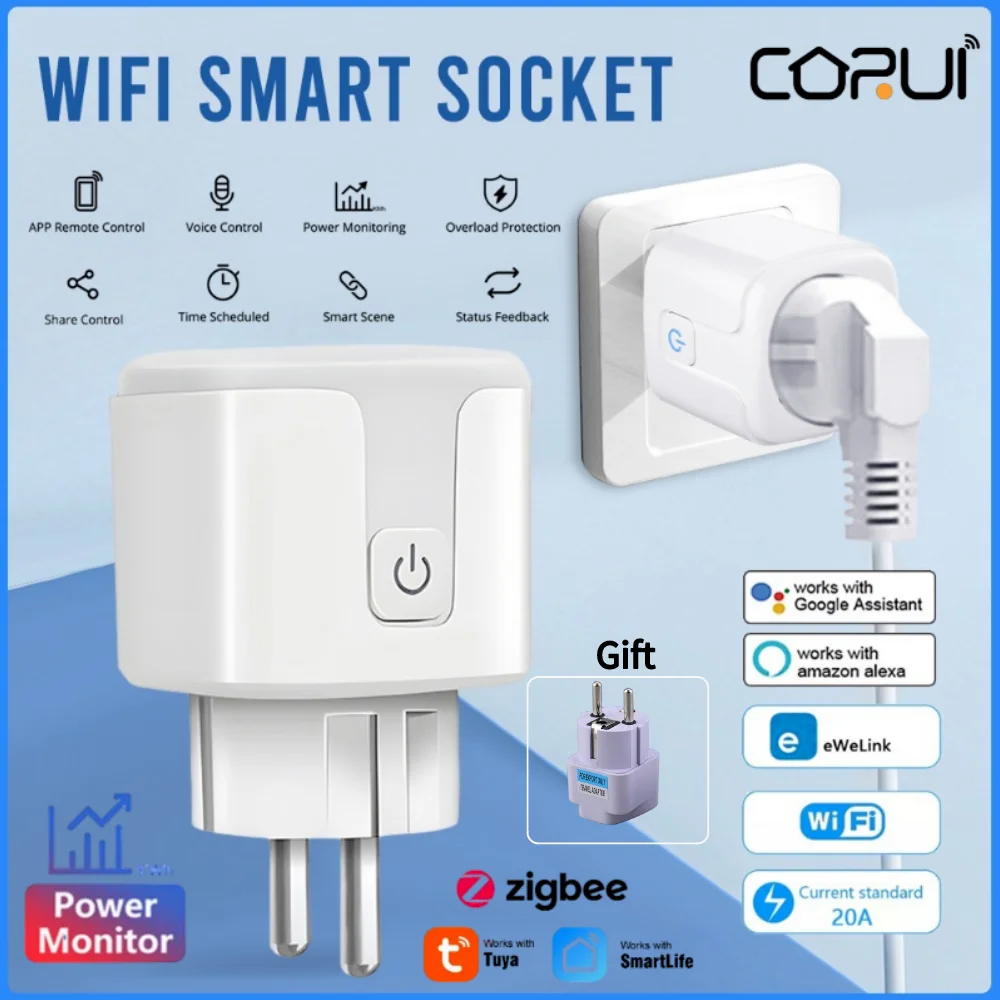 CORUI Tuya WiFi EWelink Smart Socket 20A EU ZigBee Smart Plug With ...