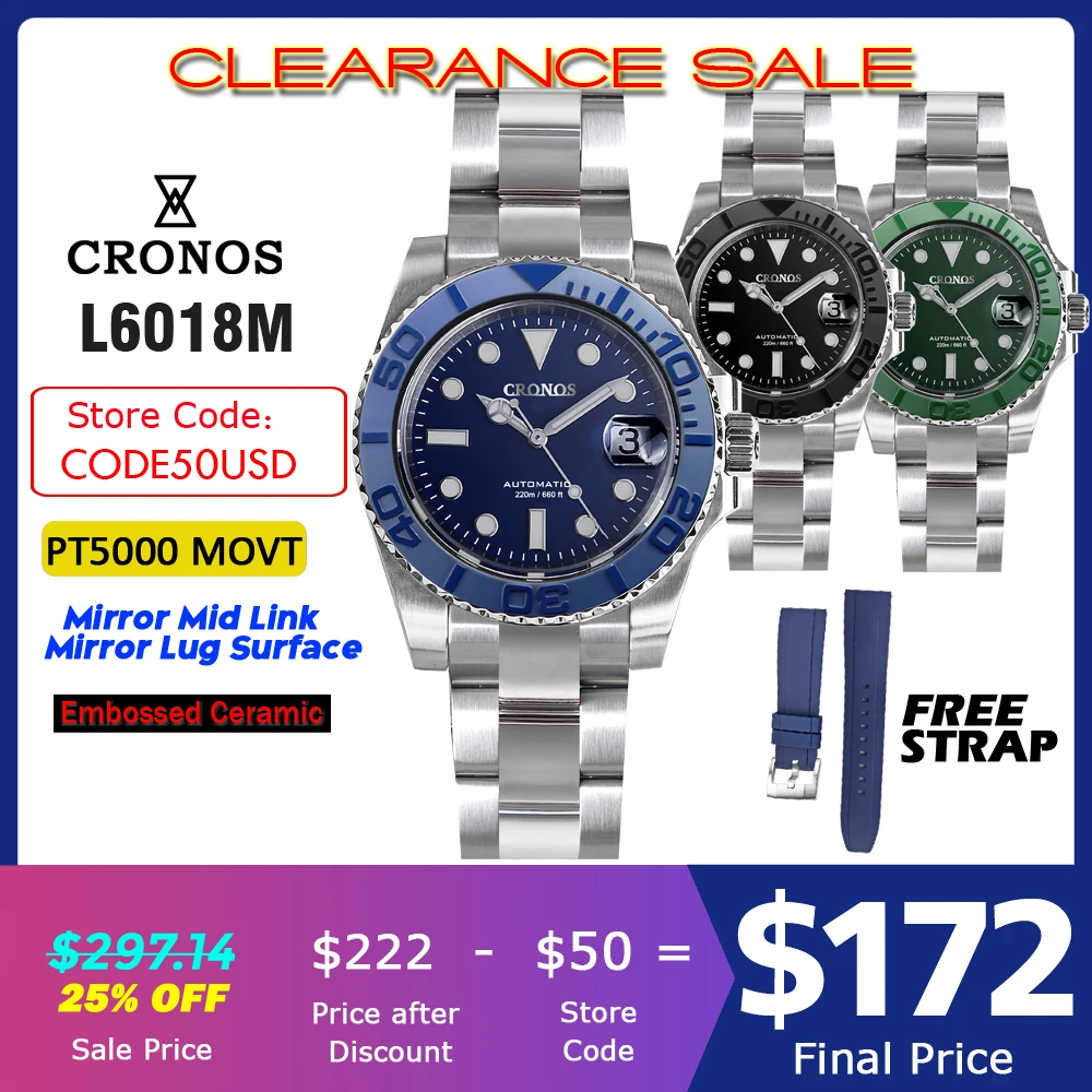 Cronos-Sub-Diver-Men-Watch-Stainless-Steel-PT5000-Bracelet-Ceramic ...