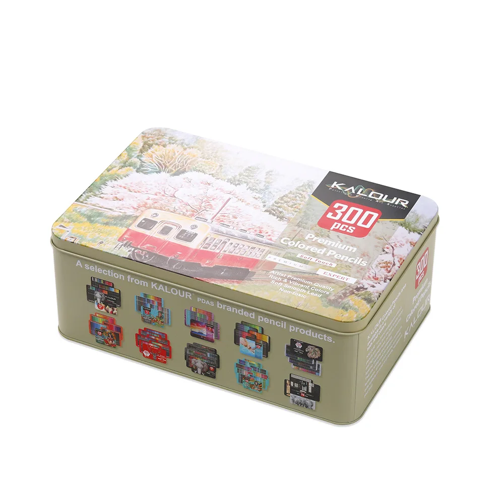 KALOUR 300 Color Deluxe Iron Box Oily Color Pencil Set Special Station ...