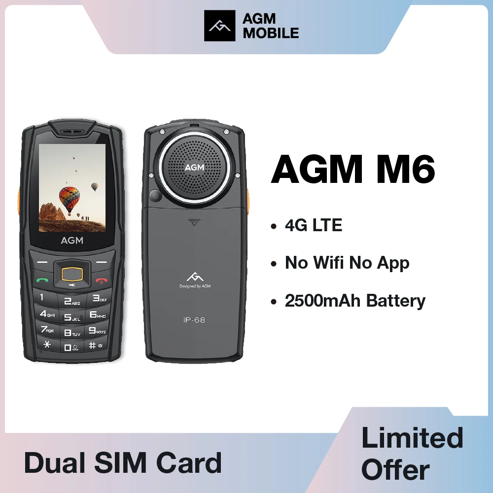 AGM-M6-4G-Unlocked-IP68-Push-Button-Keypad-2500mAh-Rugged-Phone-Dual ...