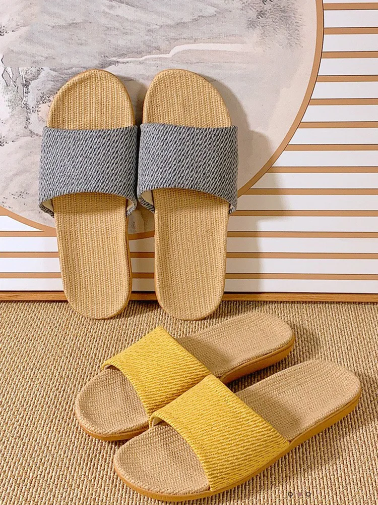 Linen Slippers ex Indoor Home oes Absorbent Cotton Summer Flat Sandals ...