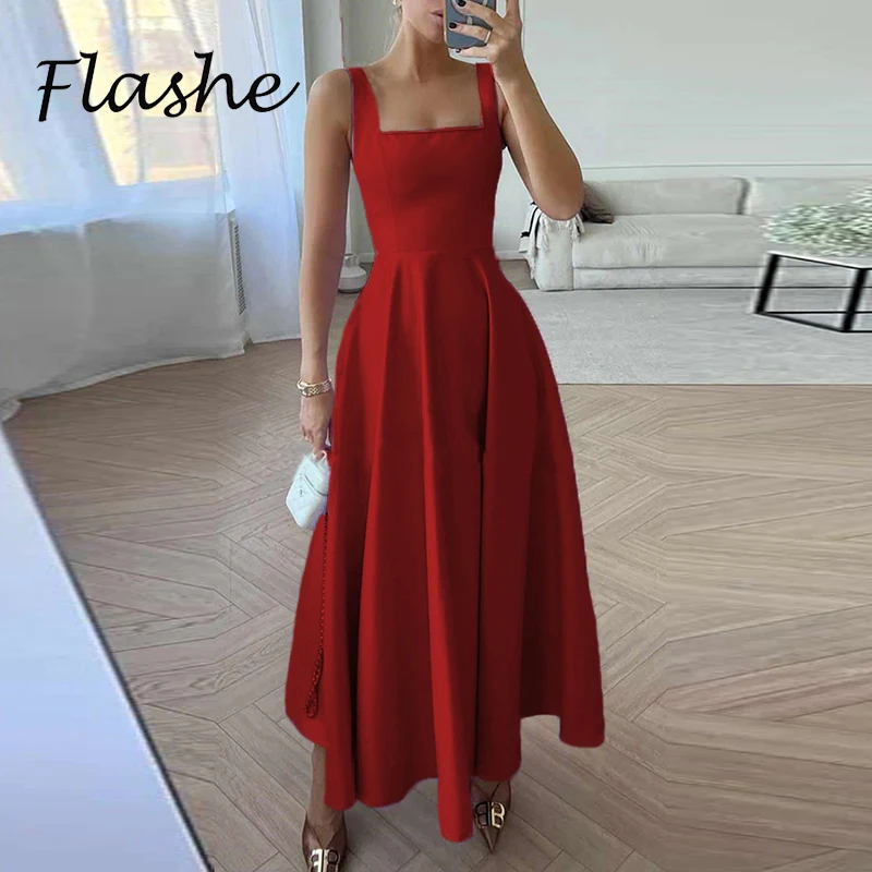 Women Party Dress Red Sleeveless A-line Long Dresses For Women Elegant ...