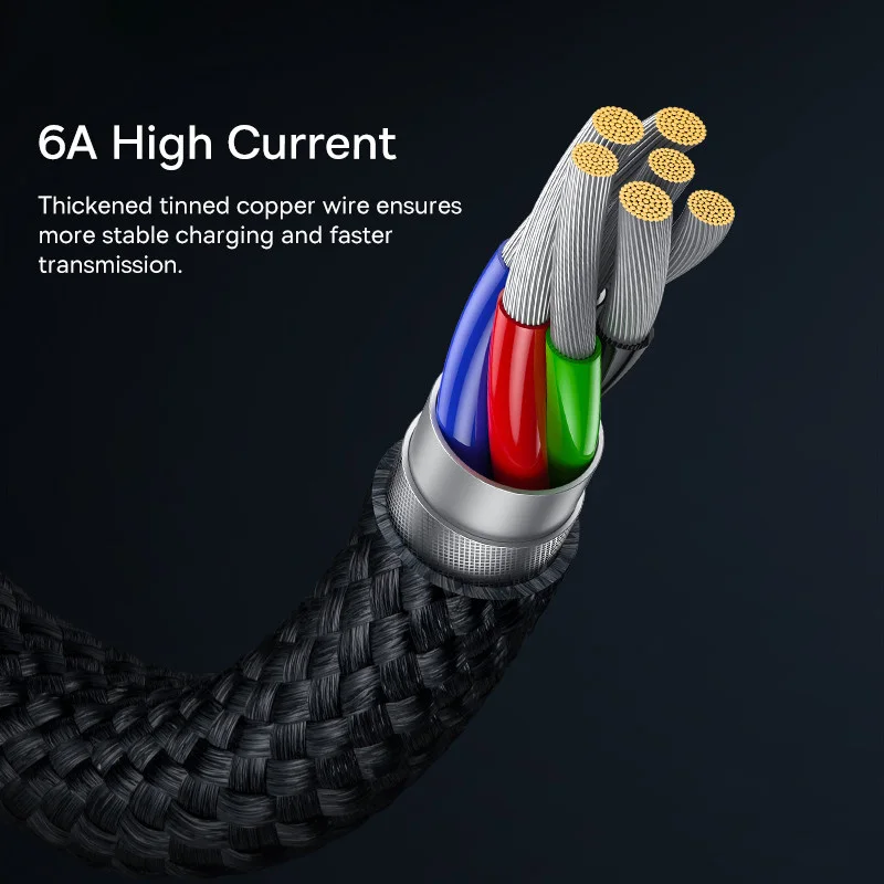 High-Speed Fast Charging USB Type C Cable - 6A, 66W/100W for 1m (Black)