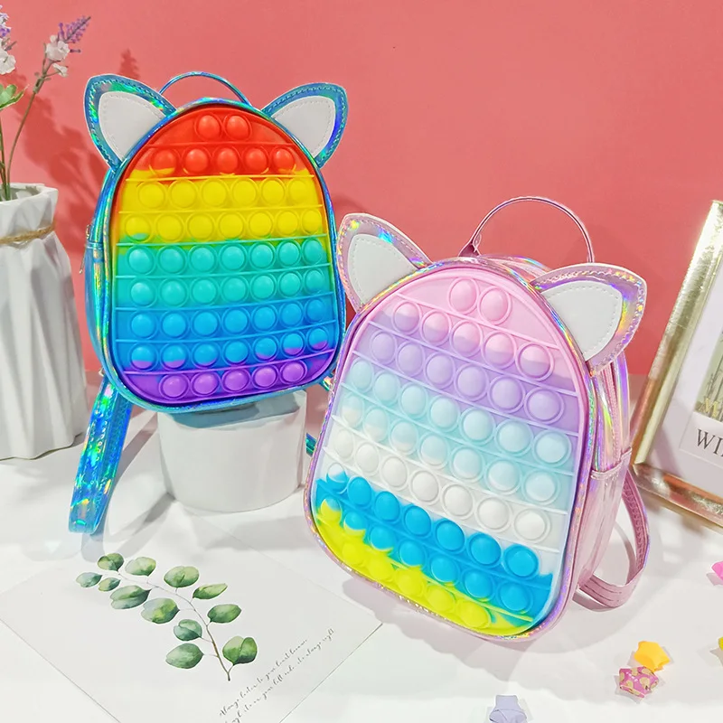 Pop Backpack For Children Girls Push Bubbles Bag Antistress Toys For ...