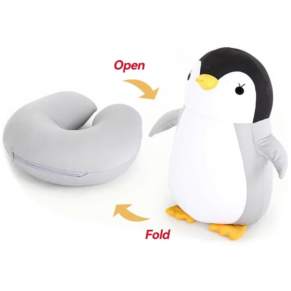 Travel-Neck-Pillow-U-Shaped-Plush-Pillow-Cute-Zip-and-Flip-Penguin ...