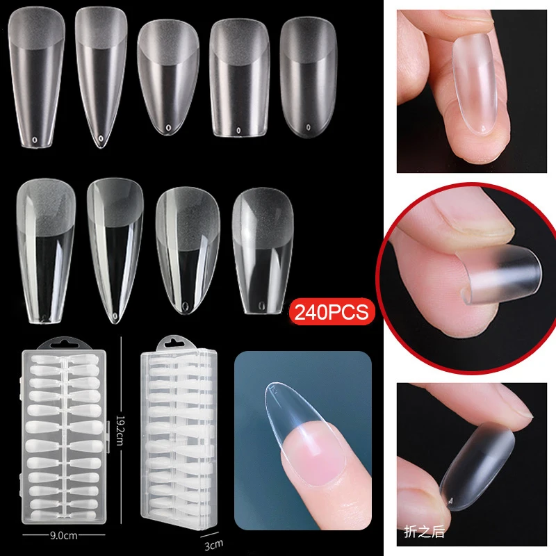 240pcs Semi Frosted Matte Fake Nails Long Coffin Stiletto Artificial