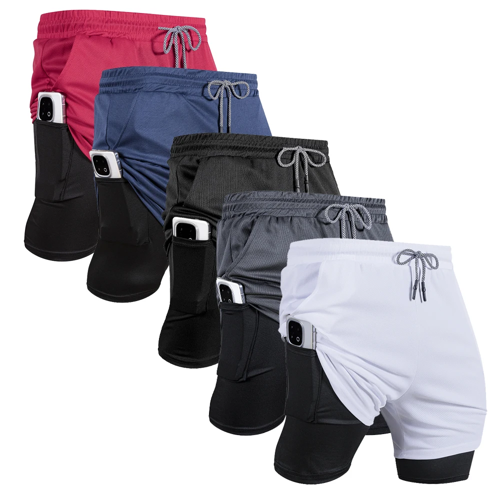 Men's Sport Shorts 2 in 1 Double Layer Shorts Training Quick Dry ...