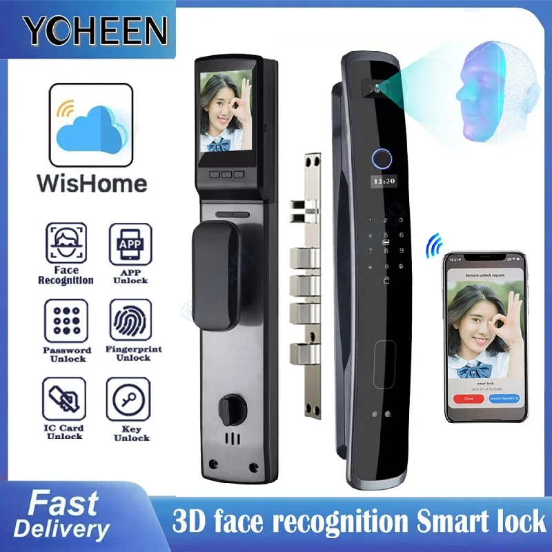 3D Face Recognition Fingerprint Electronic Smart Lock Door Visual ...