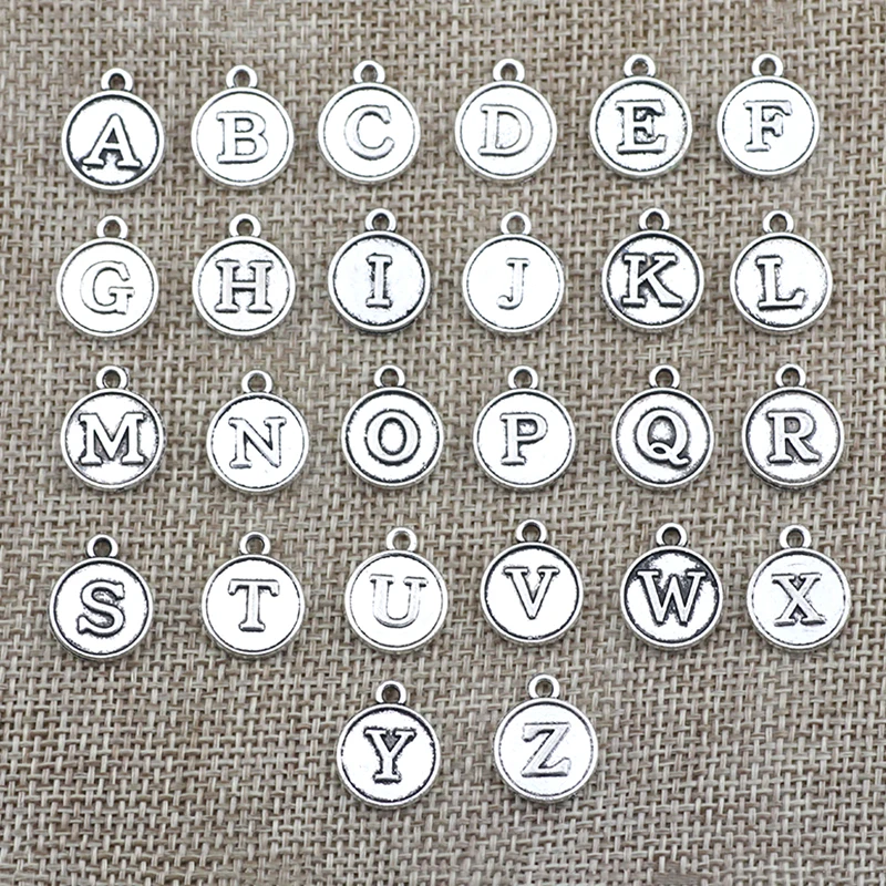 26 Pieces/Lot 15mm*12mm Antique Silver Plated A Z Alphabet Charms Small ...