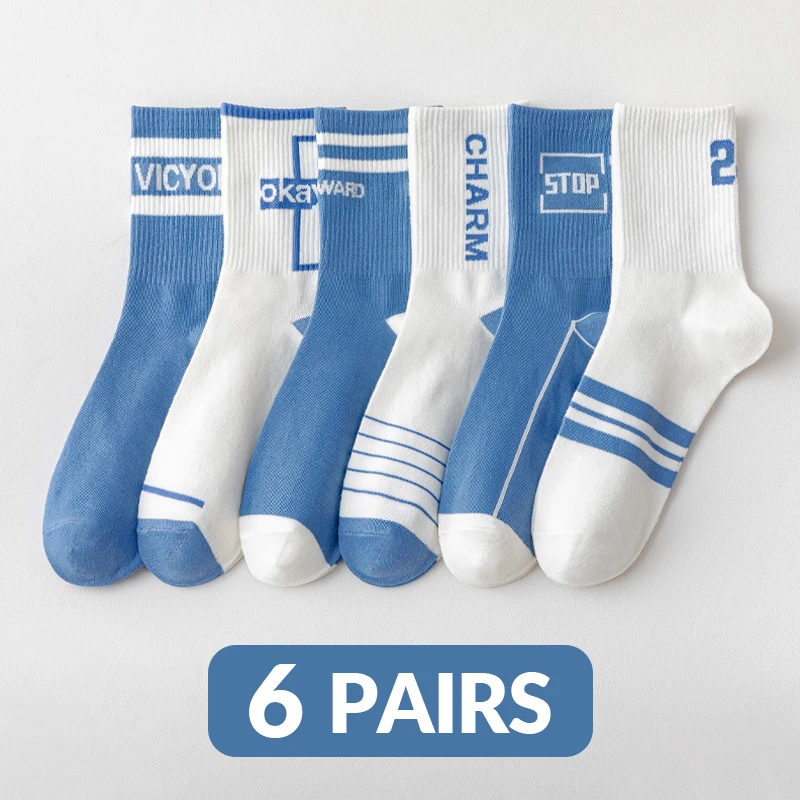 6 Pairs of Spring Summer Four-seasonal Women's and Men's Socks Striped ...