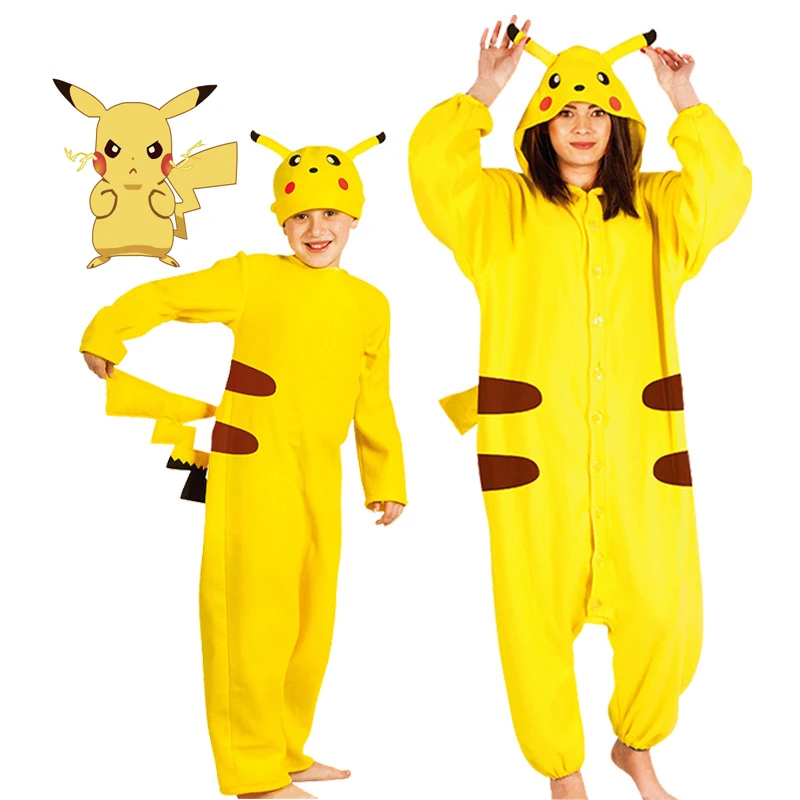 Pijama de felpa a juego para la familia, mono de Pokemon Pikachu ...