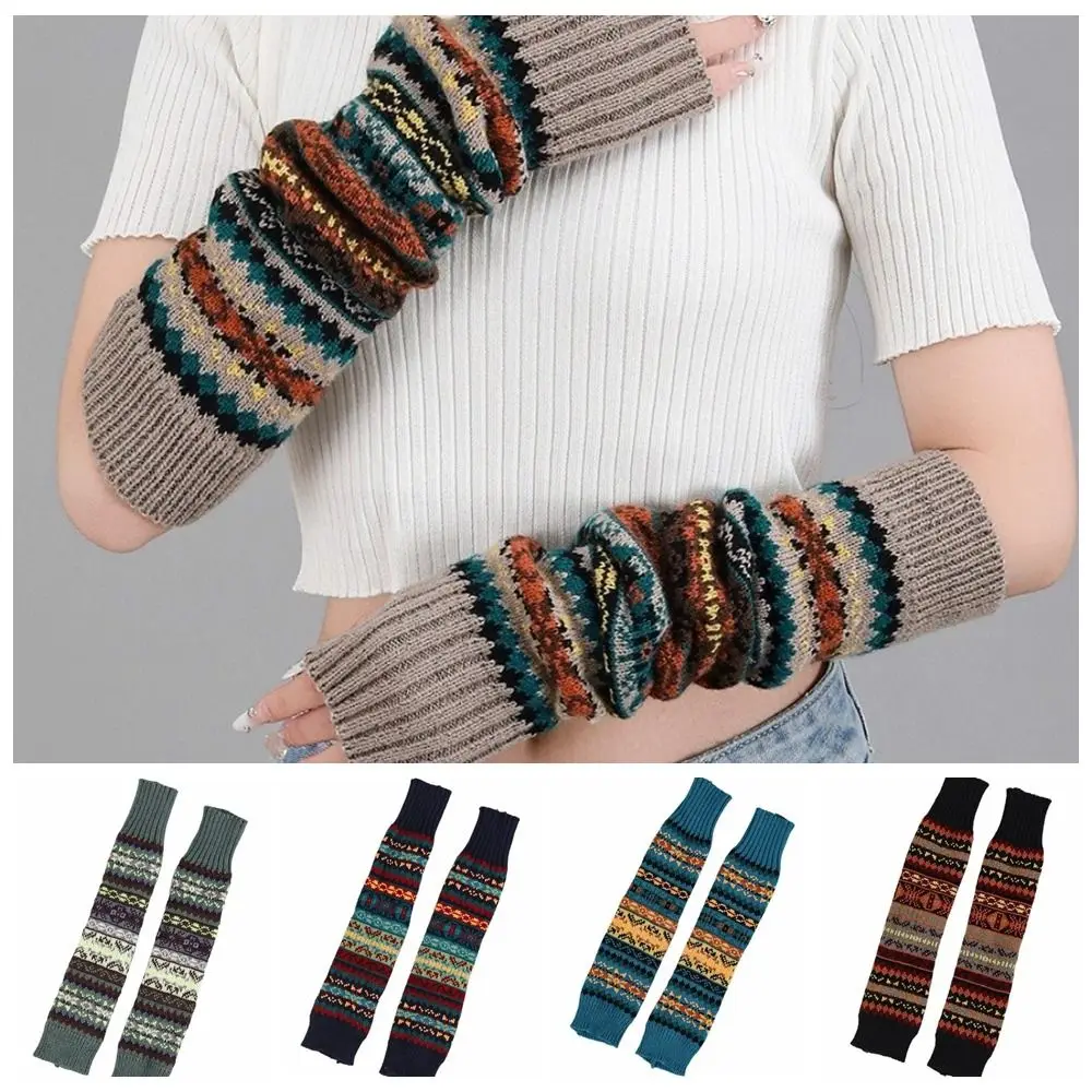 Elastic Knitted Fingerless Sleeves Bohemian Style Thickened Y2K Star ...