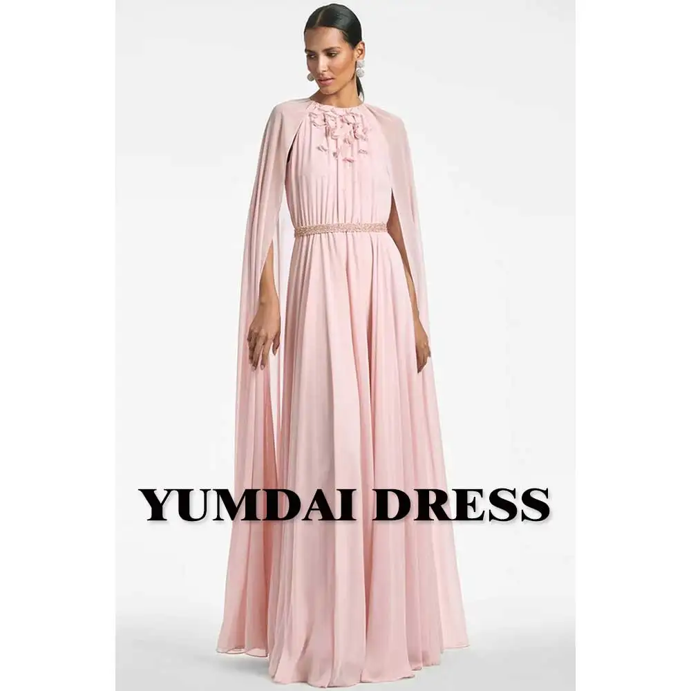 YUMDAI-Elegant-Pink-Chiffon-Smock-Dress-Saudi-Arabia-Long-Sleeve ...