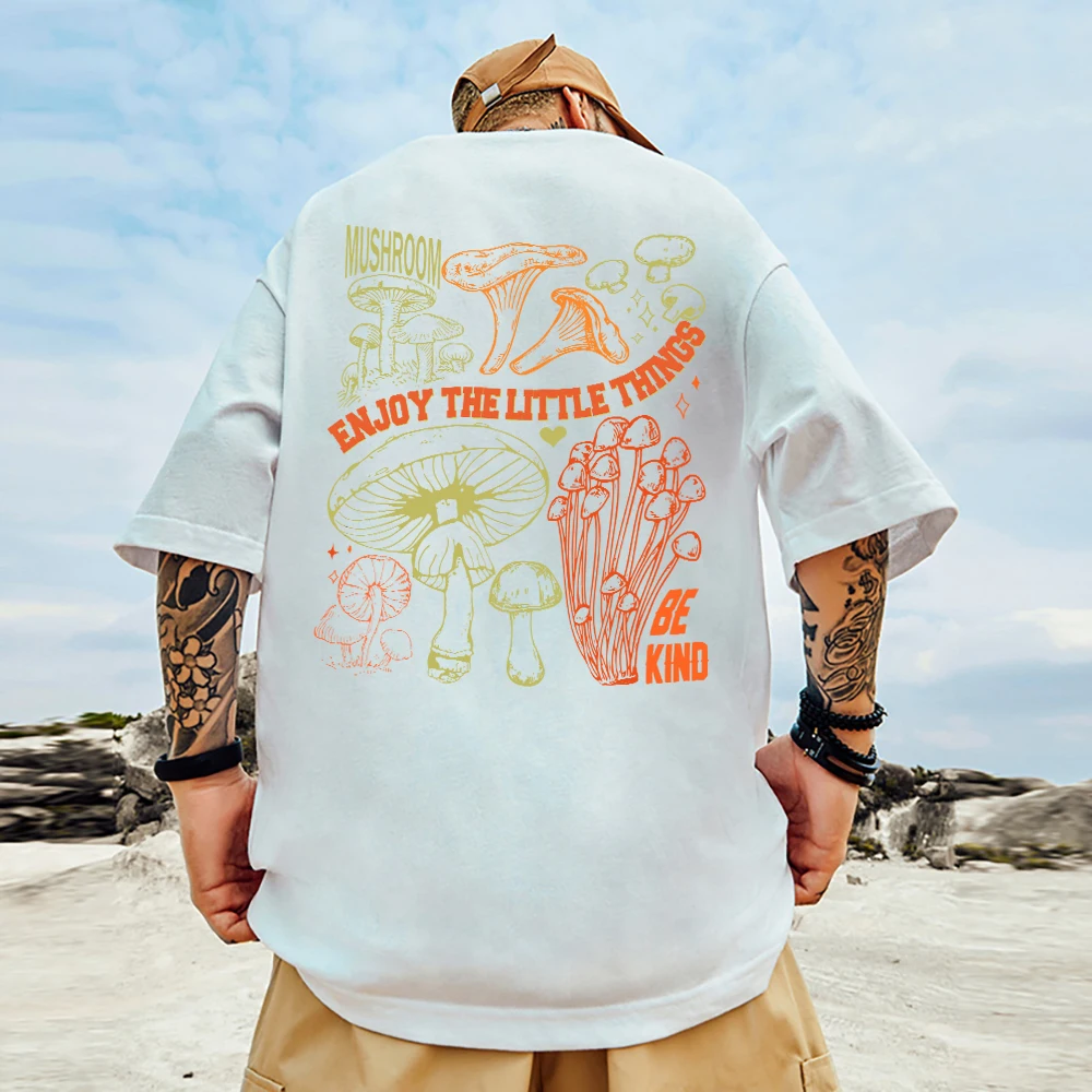 Mushroom Enjoy The Little Things Be Kind Mens Cotton T-Shirts ...