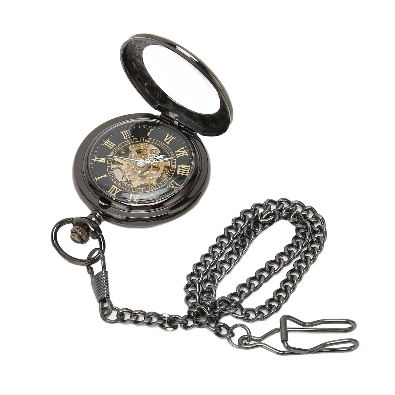 Pocket Watch Mechanical Movement Double Case Vintage Skeleton ...
