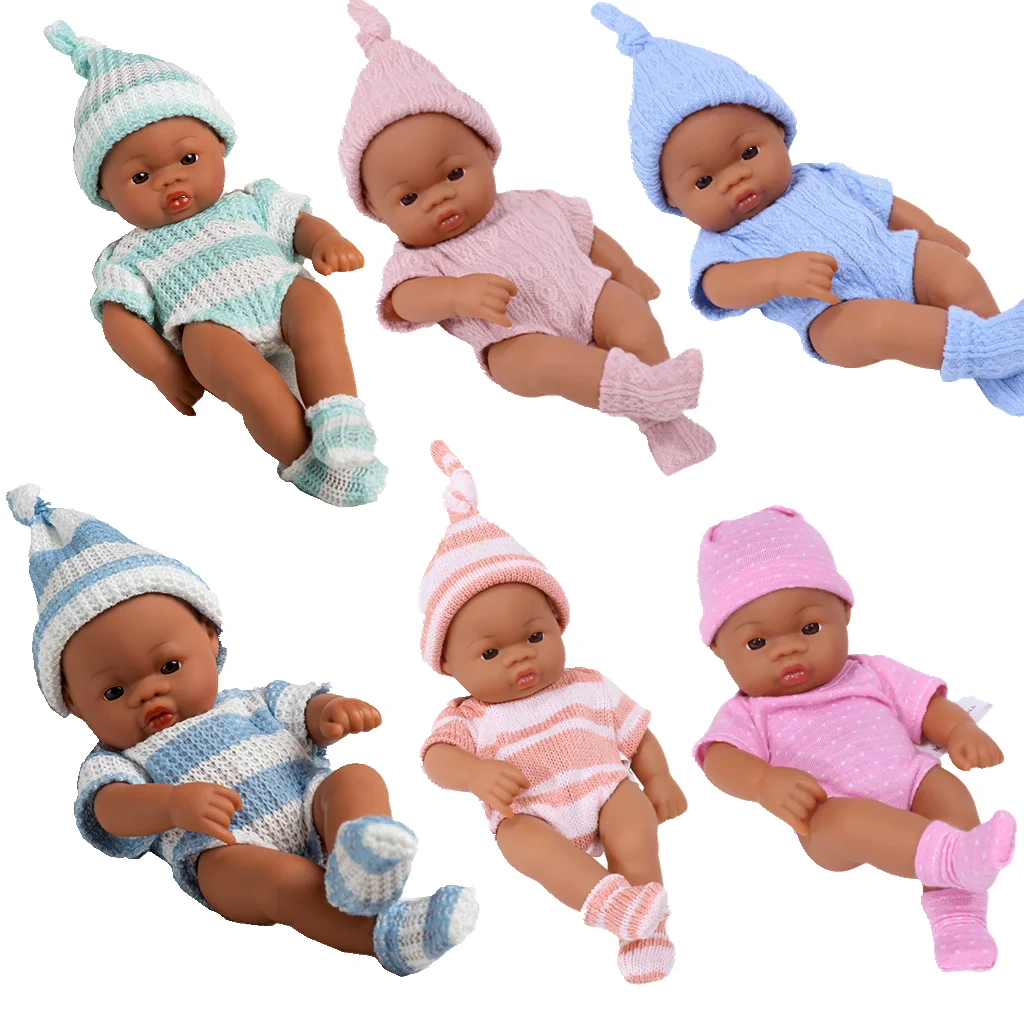 20cm 7inch Mini Reborn Dolls Vinyl Brown Skin Full Body Baby Doll ...