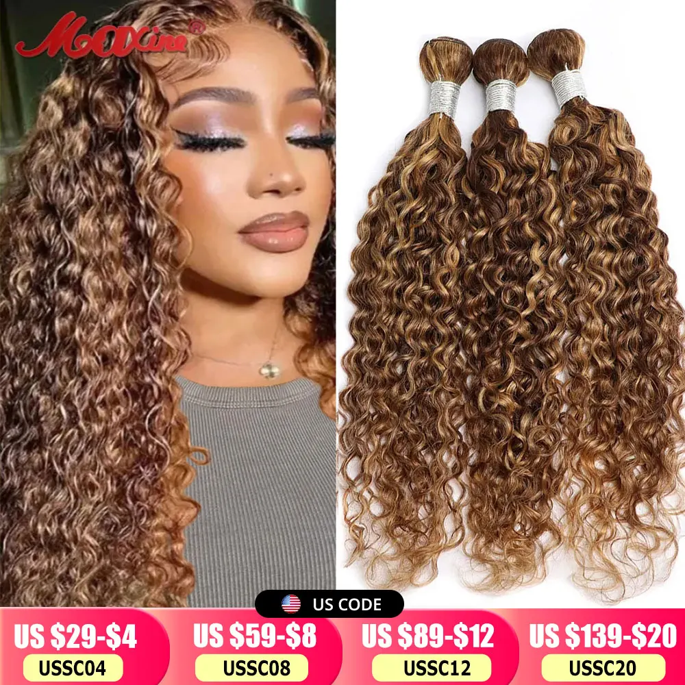 Highlight-Water-Wave-Bundles-Human-Hair-P4-27-Curly-Brown-Blonde ...