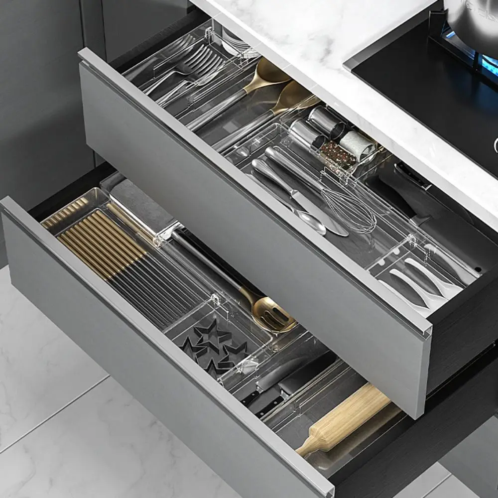 Clear-Retractable-Drawer-Storage-Box-Silverware-Movable-Partition ...