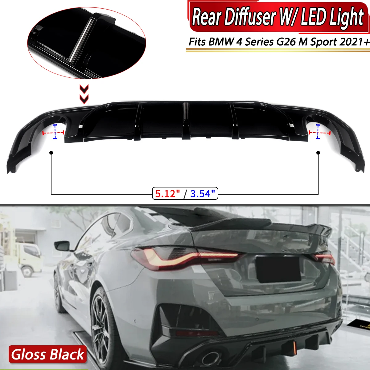 For BMW 420d 430i G26 M Sport F1 Style Glossy Black Rear Diffuser W ...