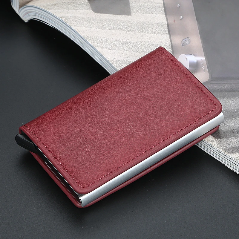 Leather Cardholder For Women Rfid Card Holder Aluminium Case Mini Short ...