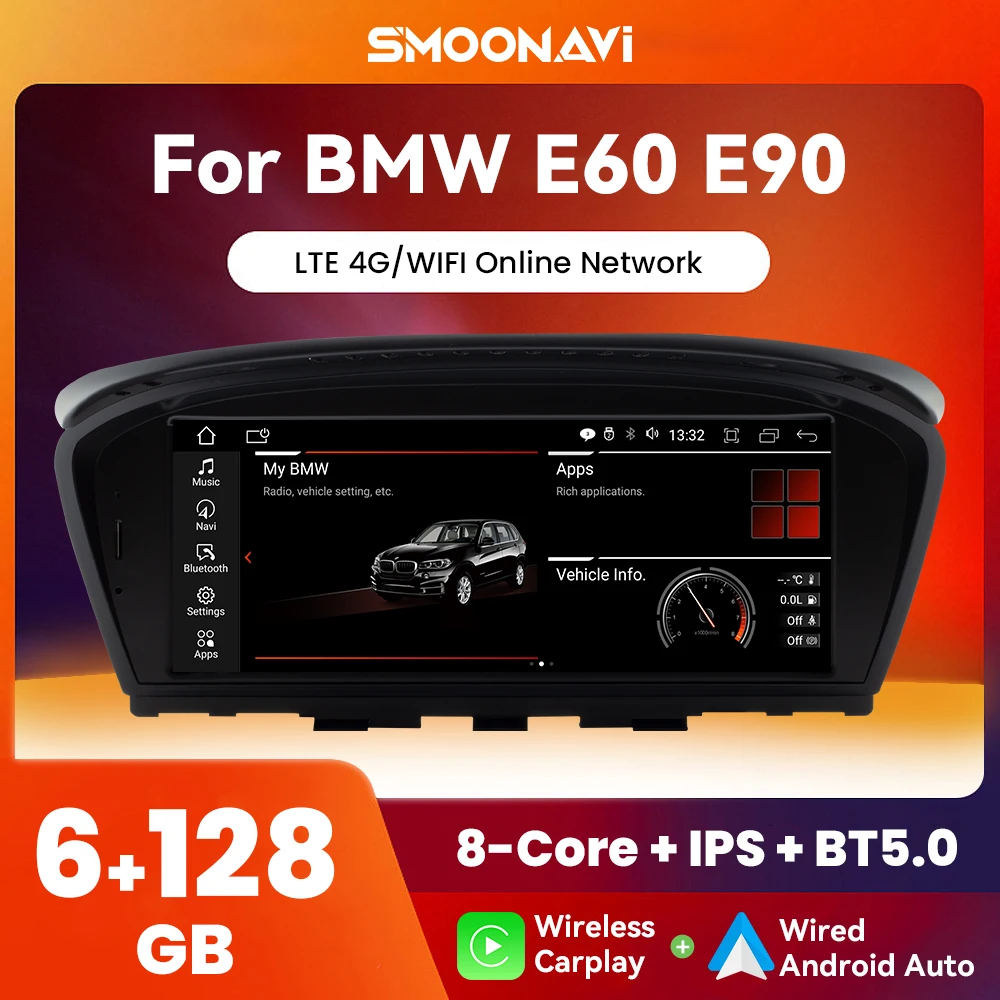 AI Voice Wireless Apple CarPlay Android Auto Car Radio Multimedia For BMW 5/3 Series E60 E61 E63 ...