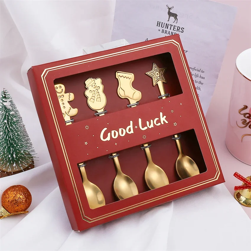 4Pcs-Gold-Silver-Christmas-Coffee-Spoons-with-Gift-Box-Stainless-Steel ...