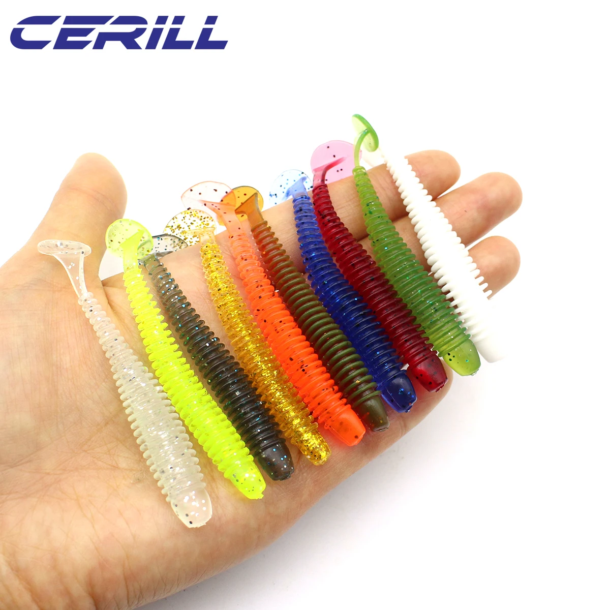 Cerill 10 PCS 6 cm 7.5 cm Silicone T Tail Worm Soft Fishing Lures ...
