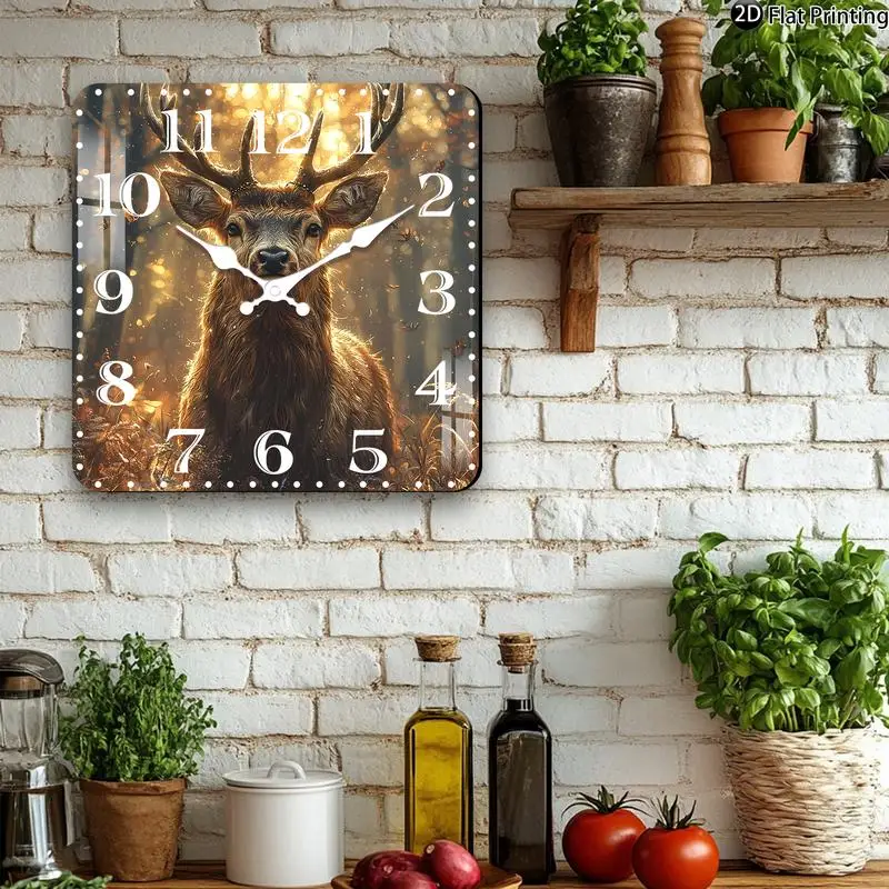 Unique 2D-Flat design Deer in autumn forest Wooden Silent Quartz square ...