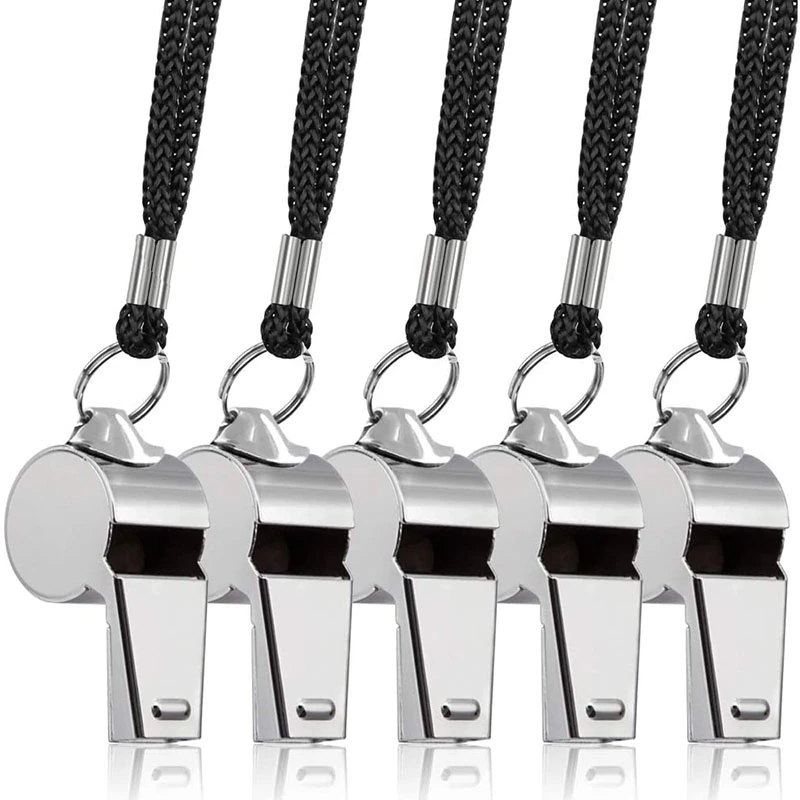 5 Packs Stainless Steel Whistle Loud Metal Whistles with Lanyard ...