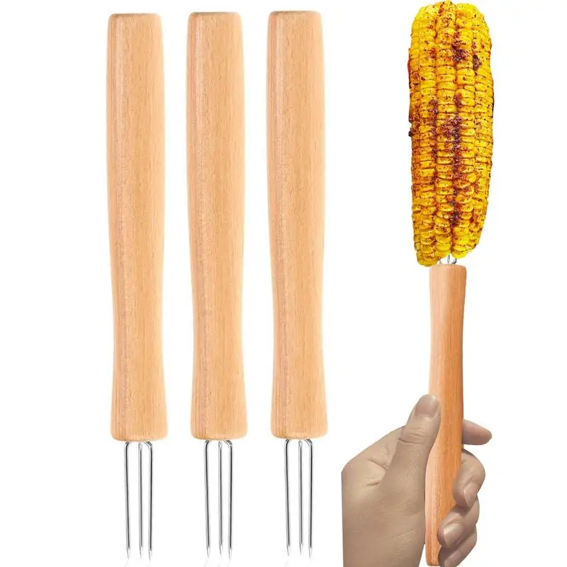 4PCS-Corn-Fork-Stainless-Steel-Cob-Skewers-With-Wooden-Handle-Barbecue ...