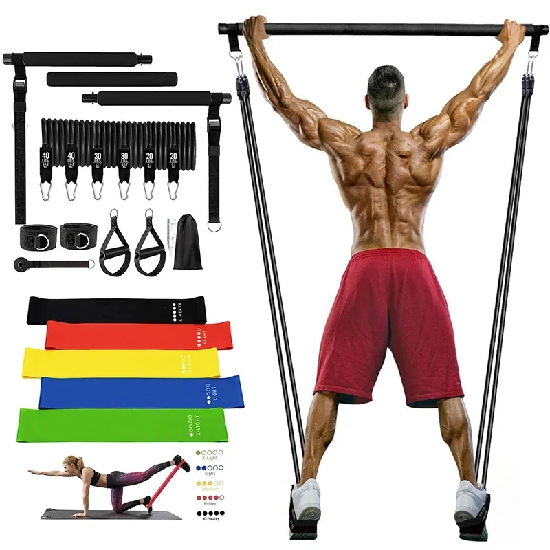 Pilates Bar Kit w/ Resistance Bands 3-Section Fitness Stick Elastic ...