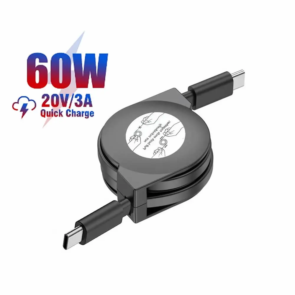 PD 60W USB C Retractable Data Cable, For Macbook Fast Charging Cord ...