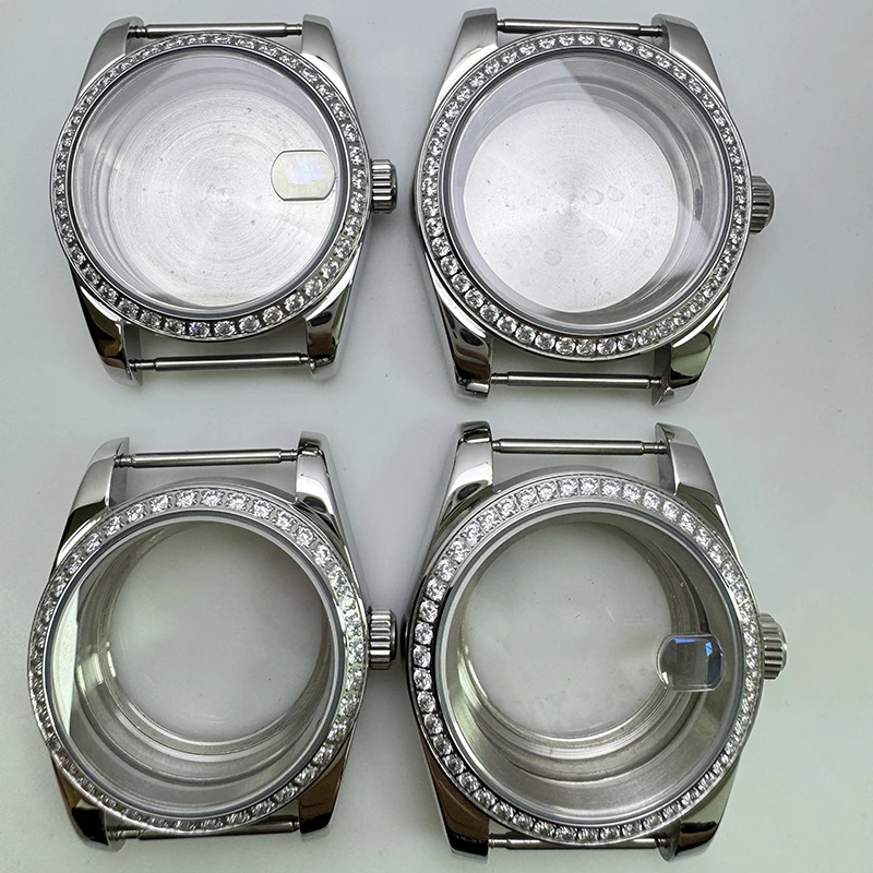 NH35 316L Stainless Steel 36mm/39mm Silver Diamond Sapphire Magnifying ...
