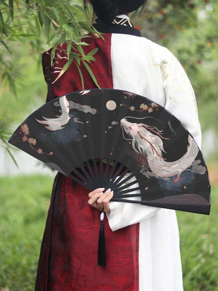 Antique home decoration folding fan silk cloth Chinese style ink Hanfu ...