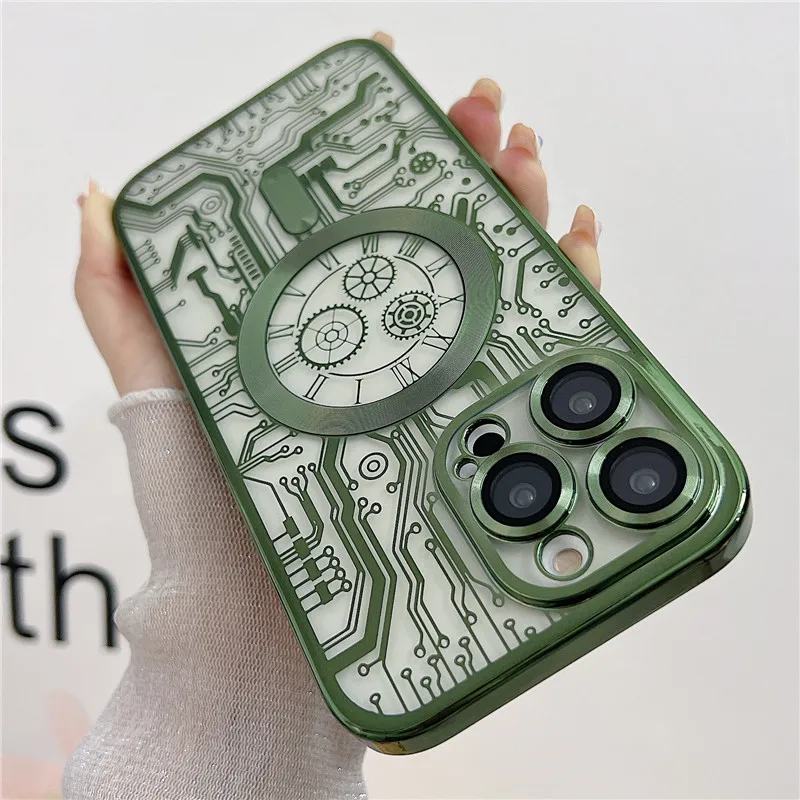 Luxury-Clock-Design-Plated-Clear-Case-For-Magsafe-iPhone-14-Pro-Max-15 ...