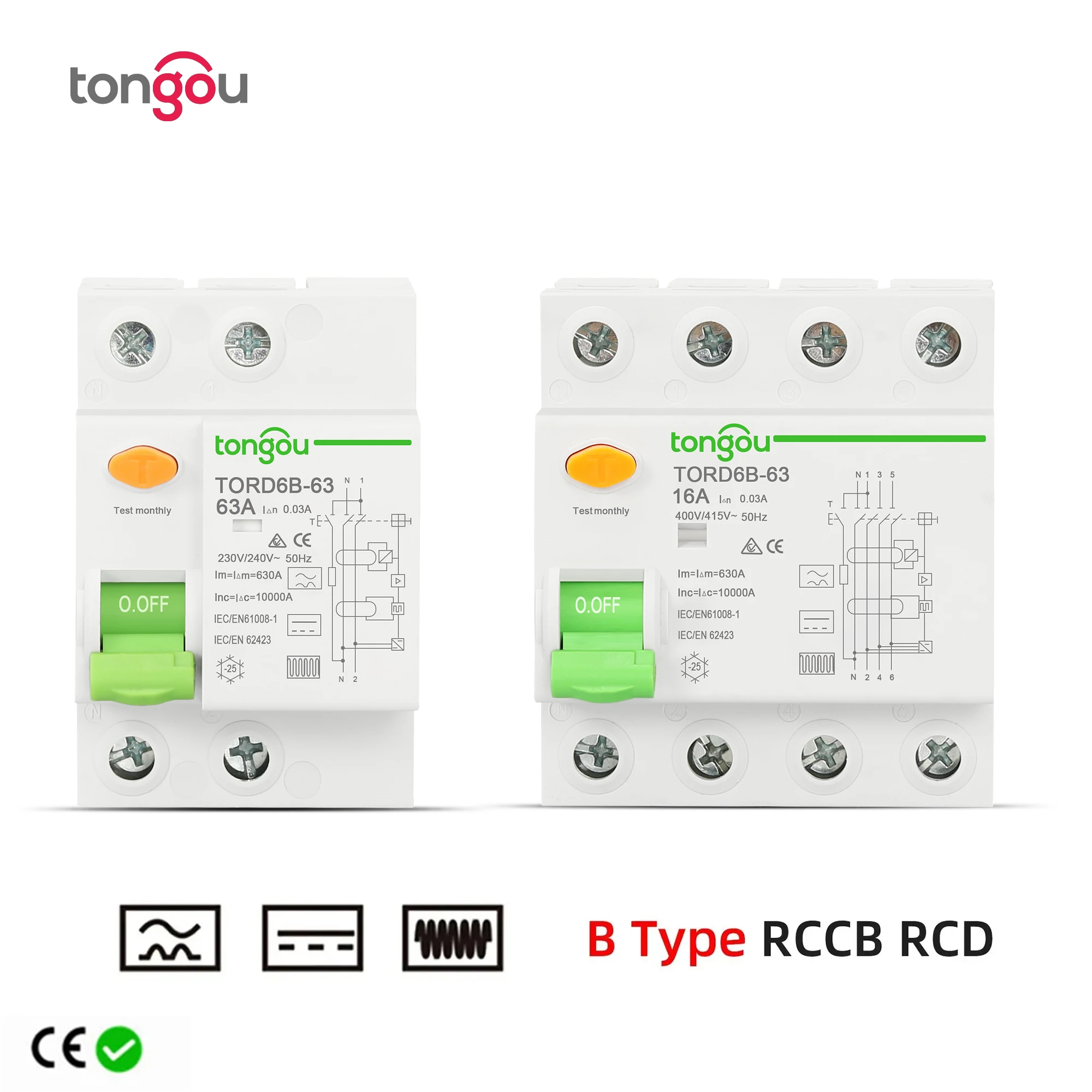 TONGOU-2P-4P-63A-Type-B-10KA-RCCB-DC-RCD-230V-400V-30mA-Residual ...